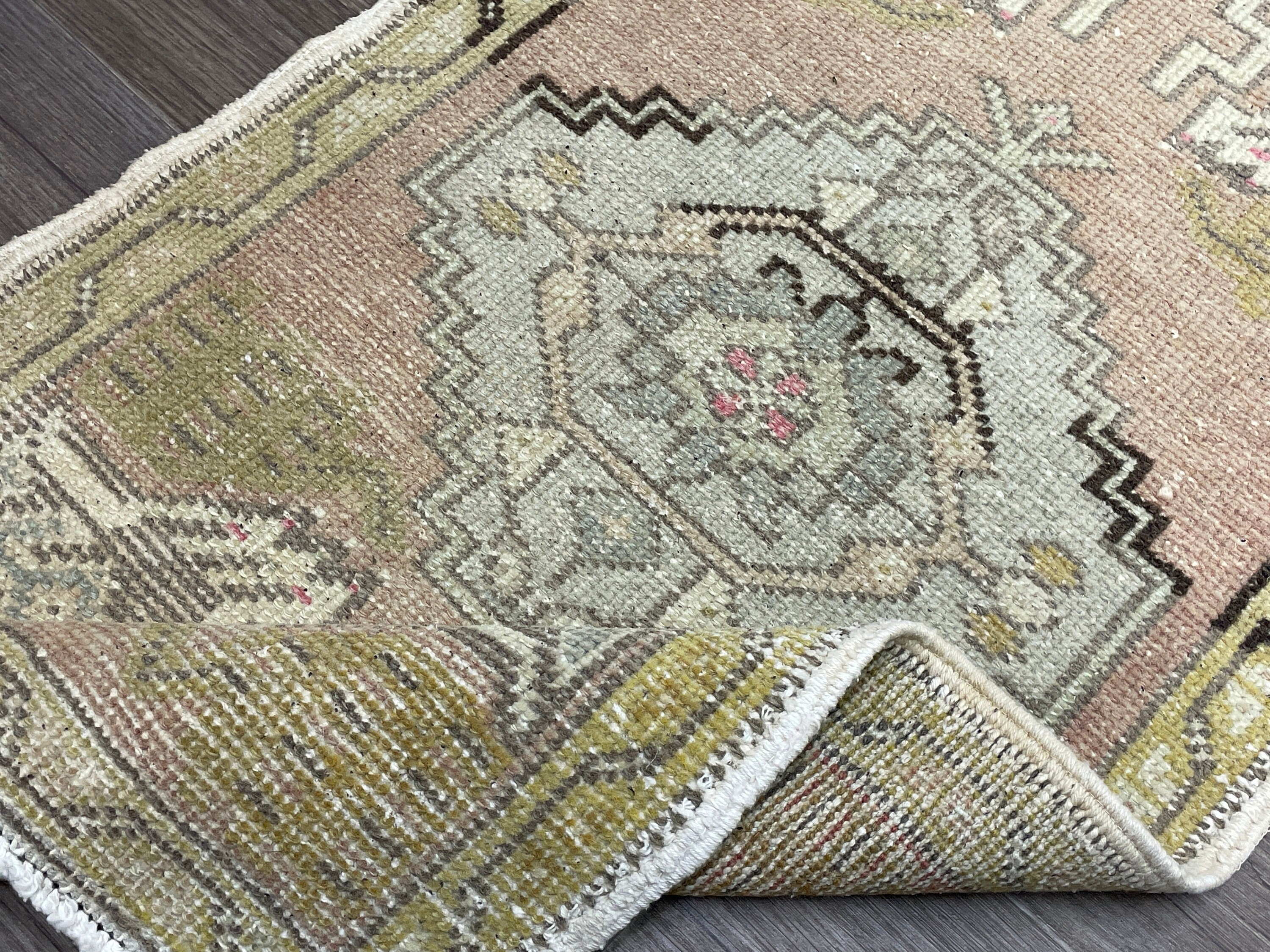 2x3 Faded Pink Green Turkish Door Mat Rug, 2x3 Handmade Vintage Oushak ...
