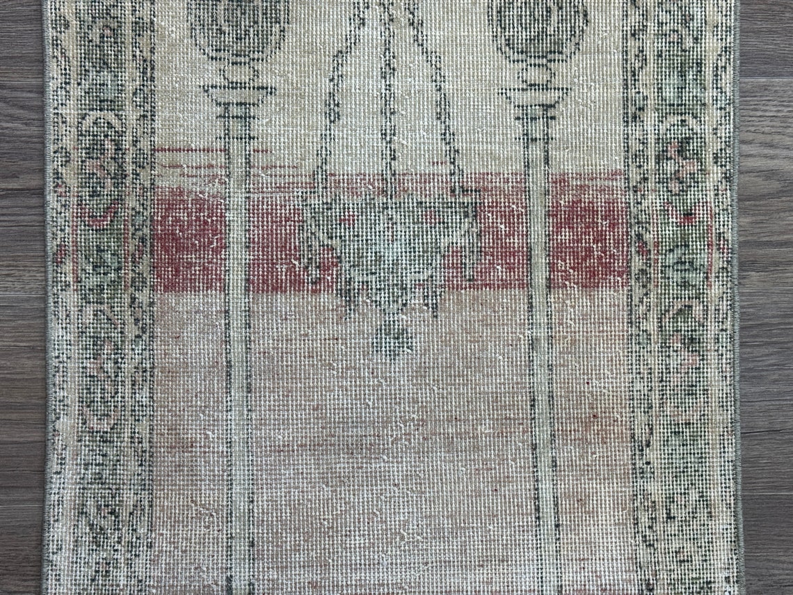 2x4 Pink Green Faded Yellow Turkish Rug, Handmade Vintage Wool Rug, 2x4 ...