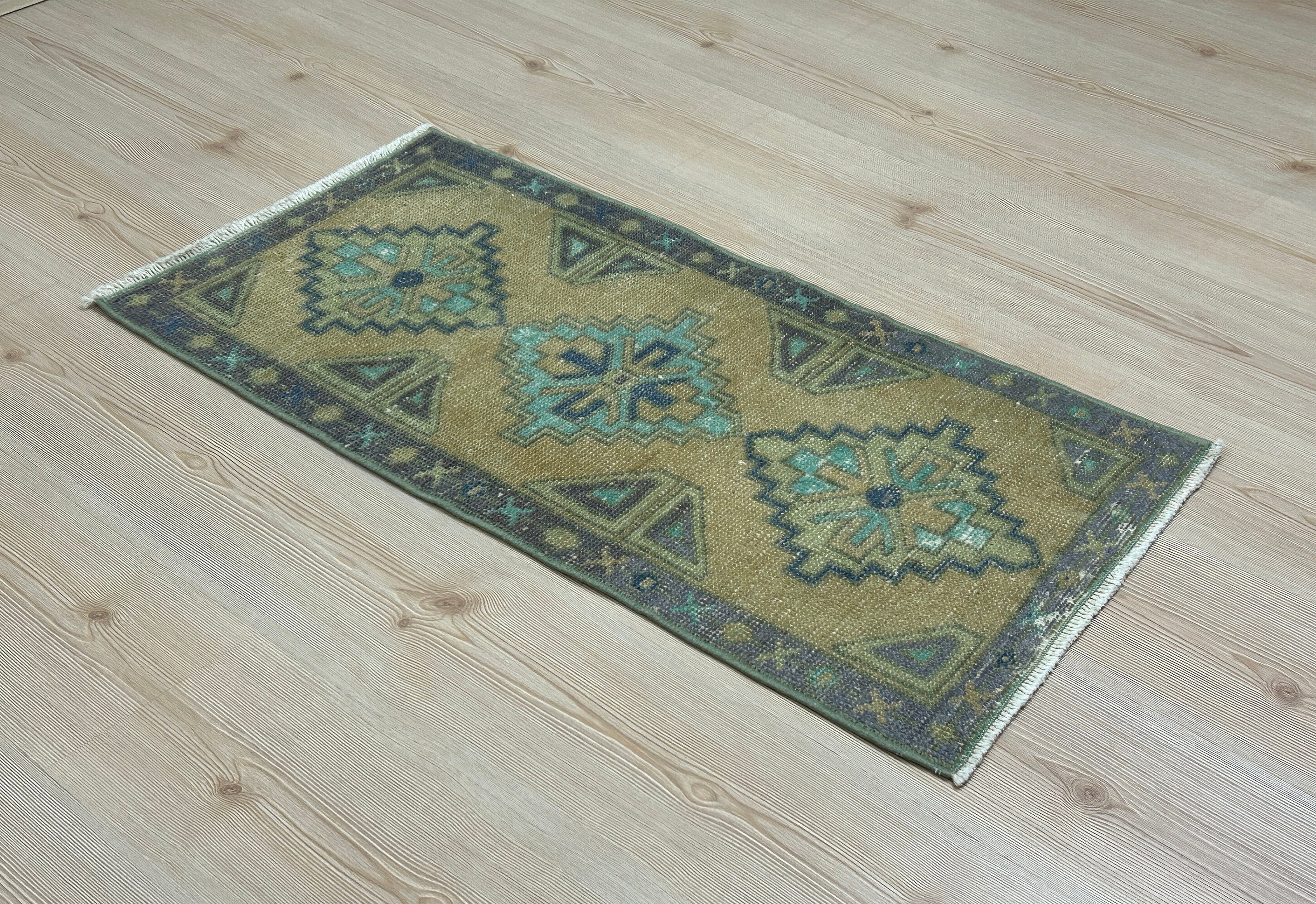 2x3 Orange Blue Rug, Turkish Door Mat, 2x3 Handmade Turkish Rug, Oushak ...