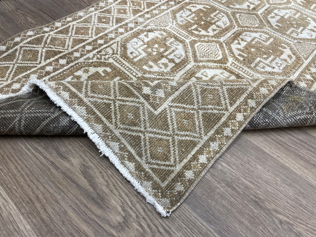 3x5 Unique Brown Beige Turkish Rug, 3x5 Handmade Rug, Natural Wool ...
