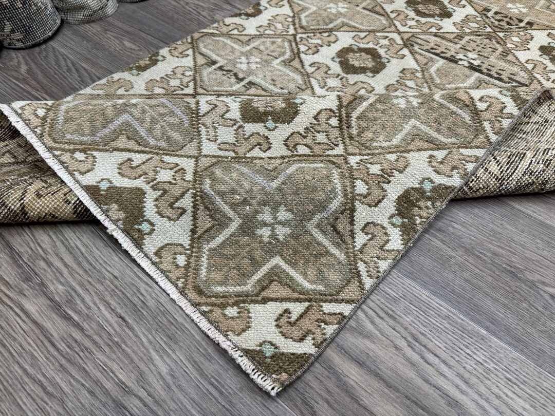 3x5 Beige Green Pink Turkish Rug, Handmade Vintage Rug, 3x5 Oushak Rug ...