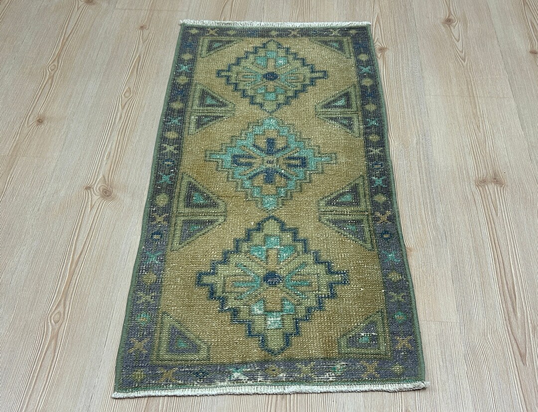 2x3 Orange Blue Rug, Turkish Door Mat, 2x3 Handmade Turkish Rug, Oushak ...