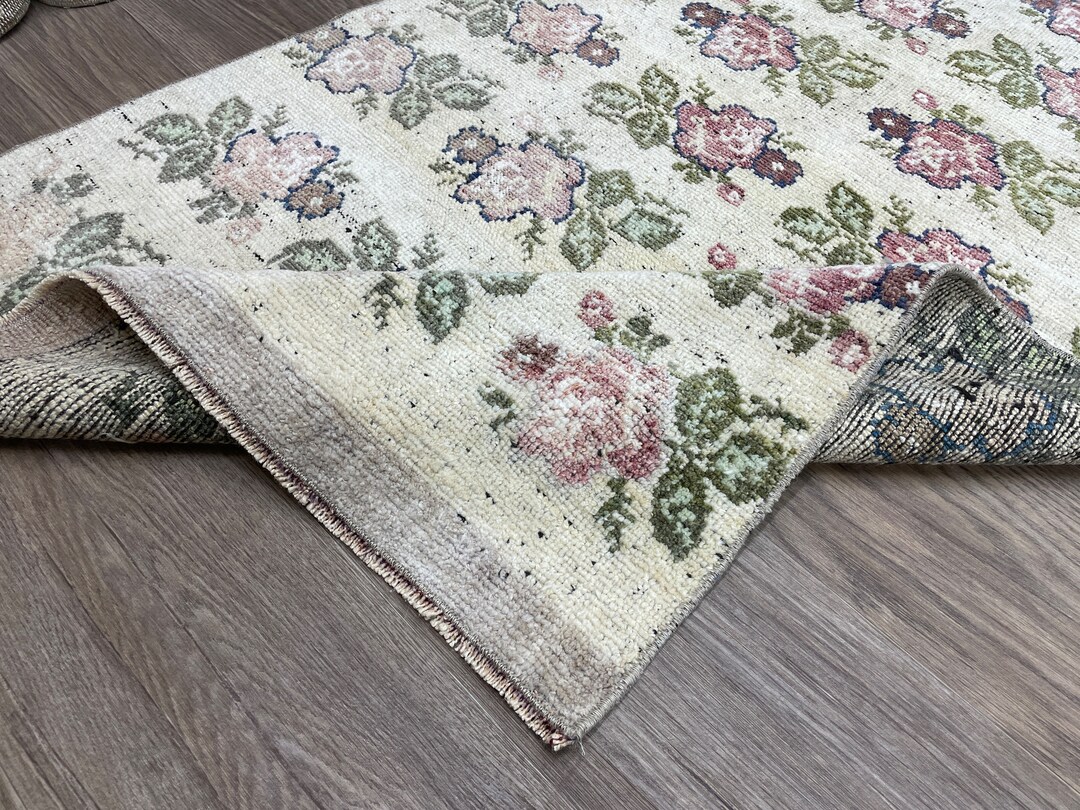 3x8 Beige Red Green Blue Floral Turkish Runner, 3x8 Handmade Vintage ...