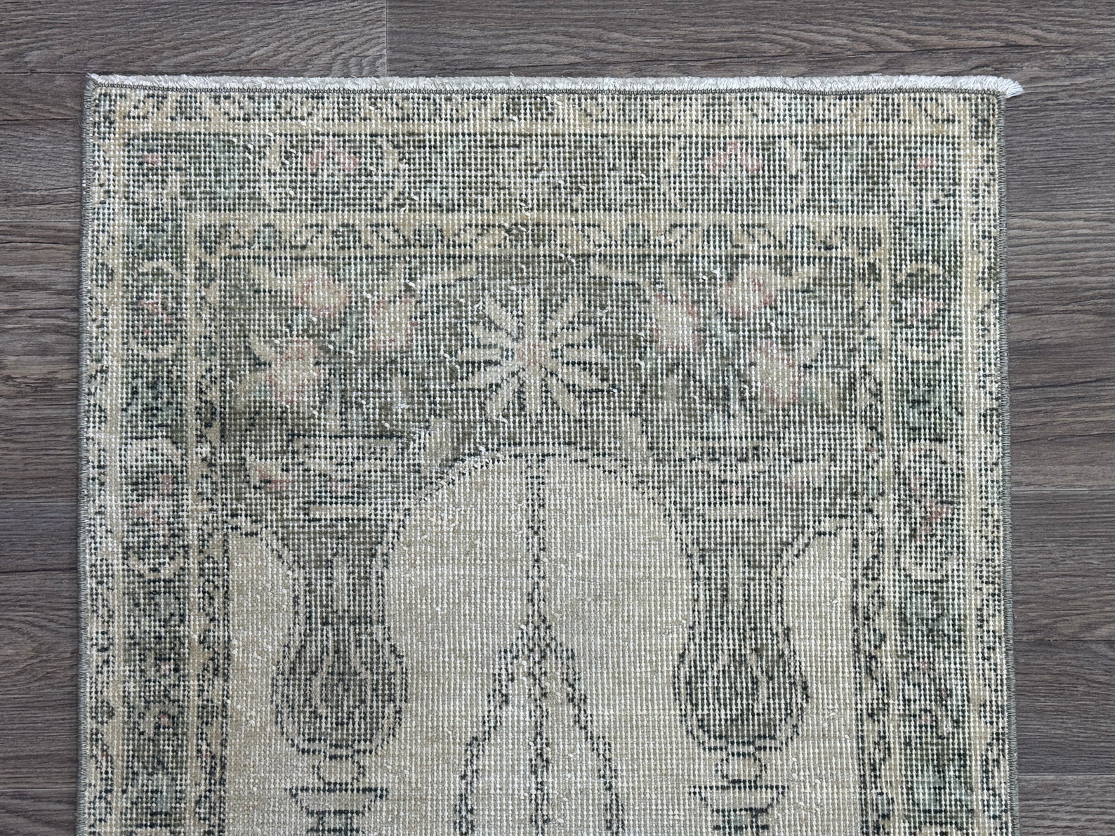 2x4 Pink Green Faded Yellow Turkish Rug, Handmade Vintage Wool Rug, 2x4 ...