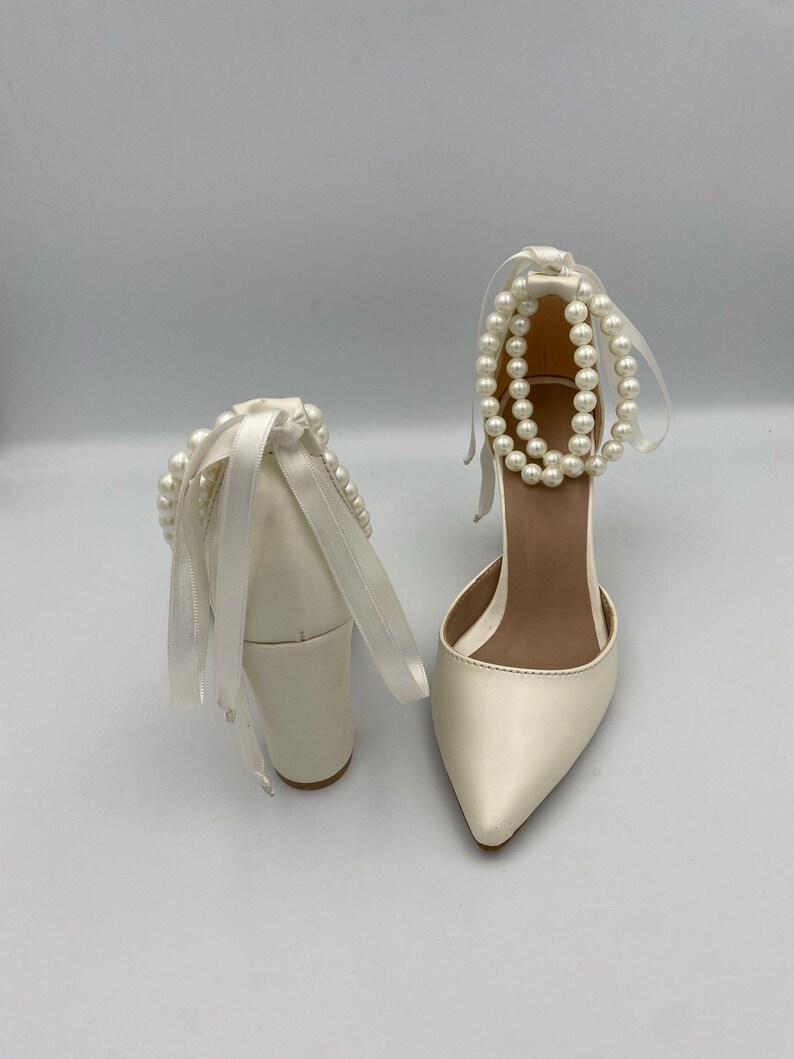 Wedding Shoes With Pearls, White Wedding Heels, Shoes for Bride, Bridal ...