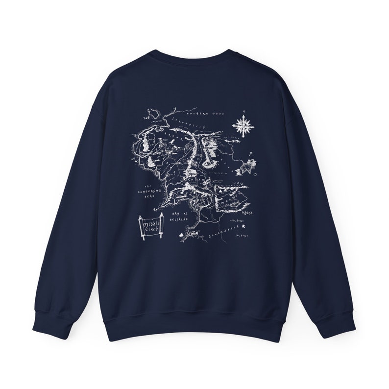 JRR Tolkien LOTR Middle Earth Map Sweatshirt pocket Design Lord of the ...
