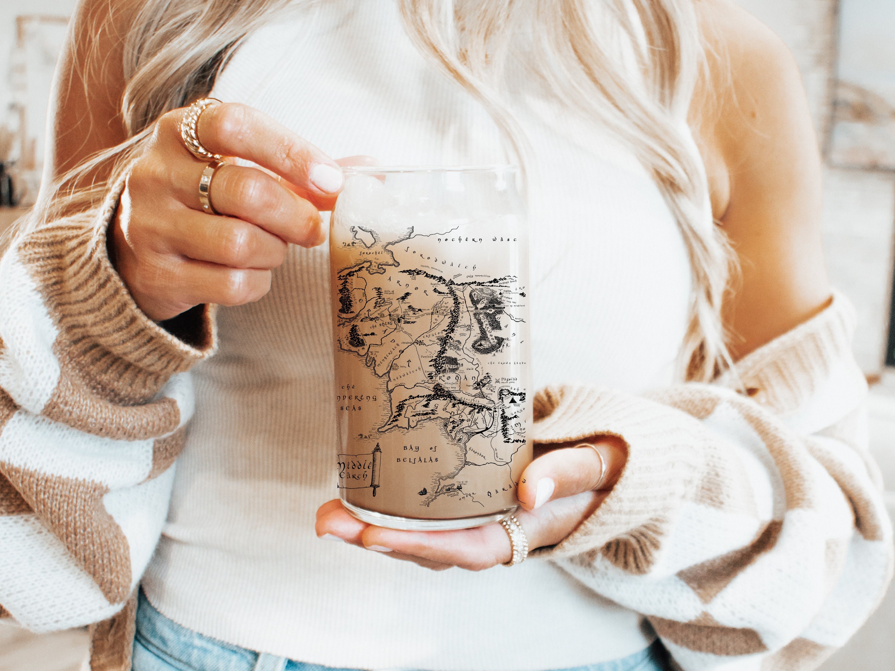 Middle Earth Map in Black Mug LOTR Coffee Glass Can Lord of the Rings ...