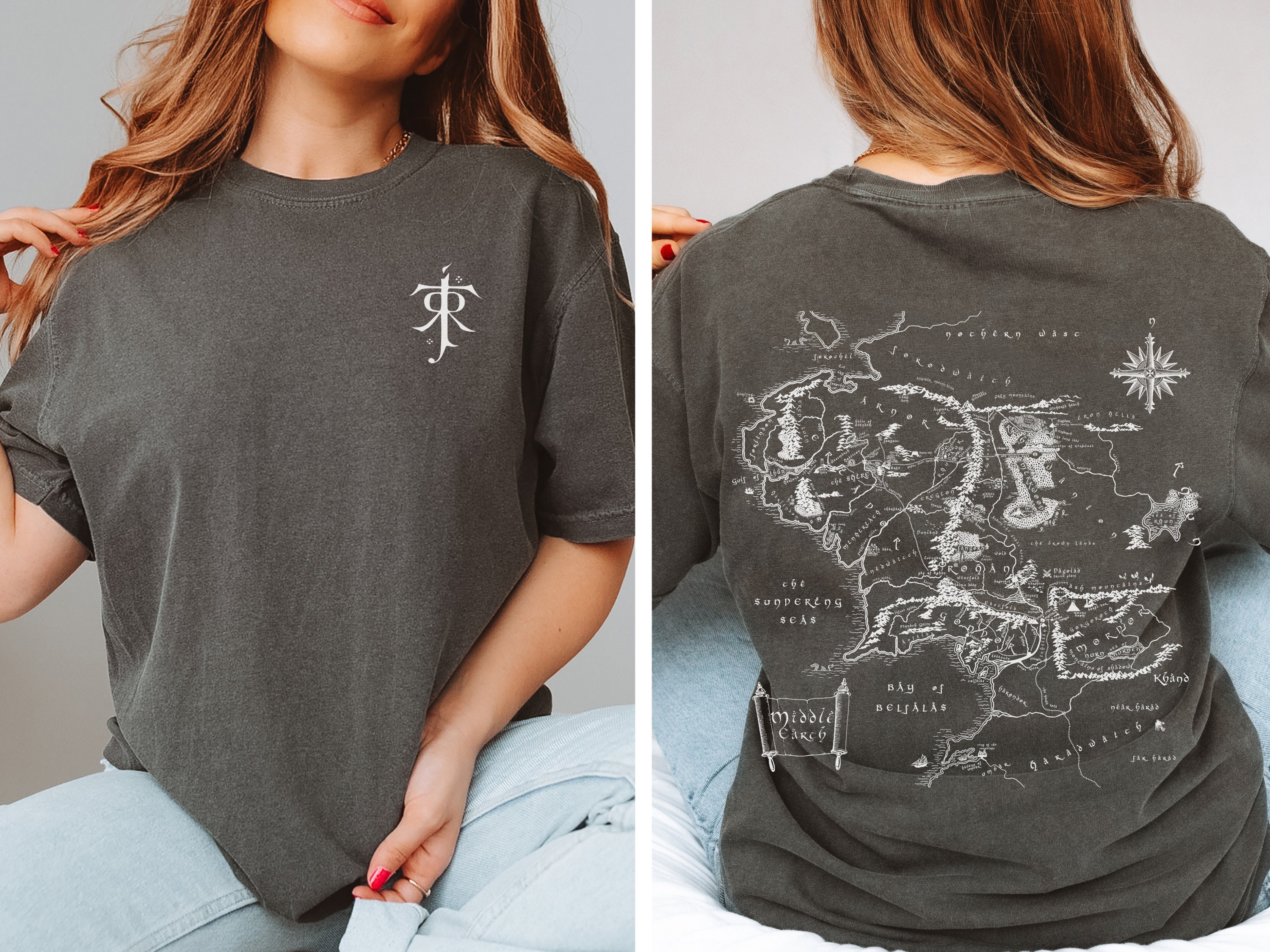 JRR Tolkien Shirt pocket Design With Middle Earth Map on Back Tshirt - Etsy