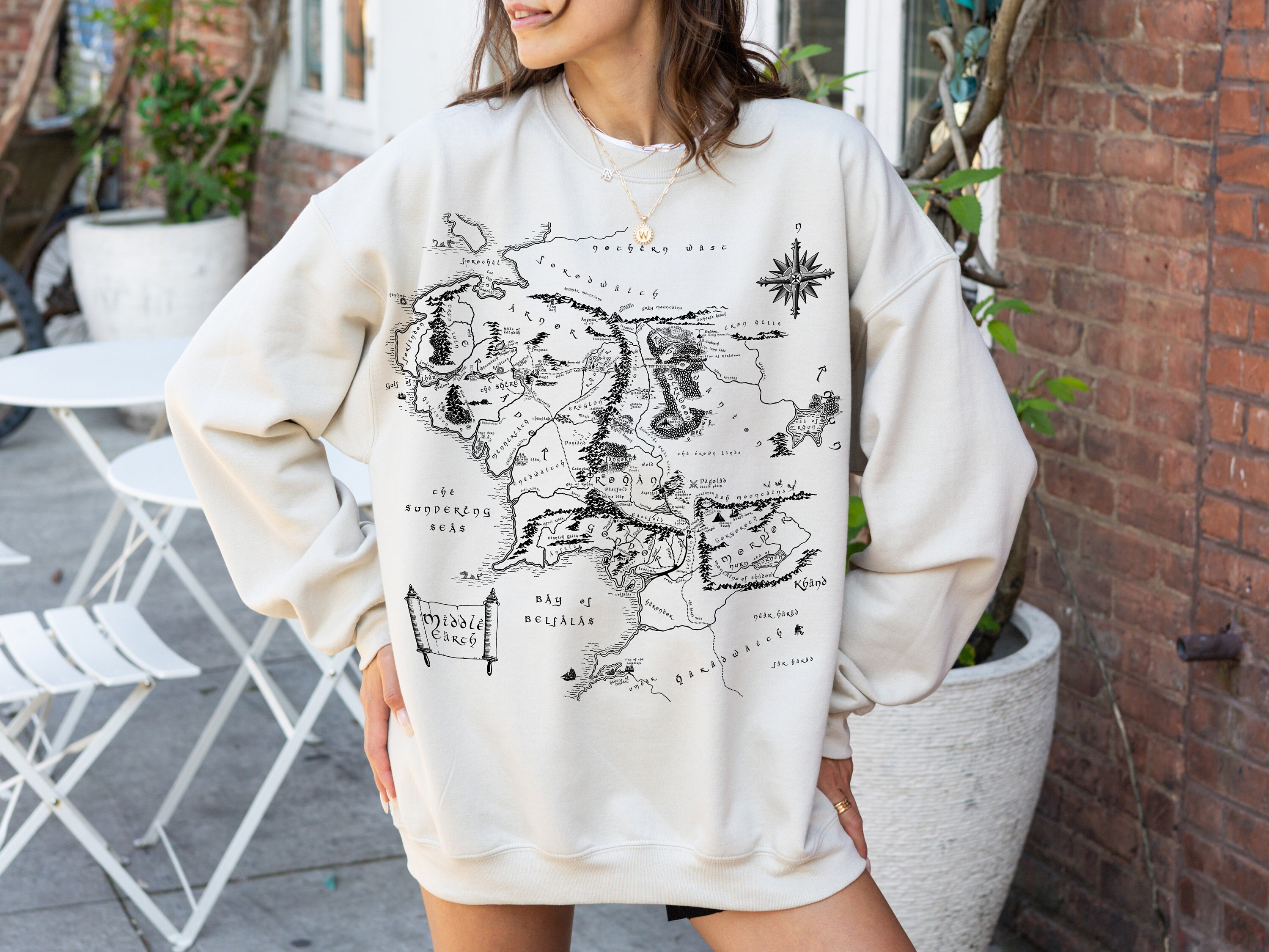 LOTR Middle Earth Map Sweatshirt Lord of the Rings Map the Hobbit Merch ...
