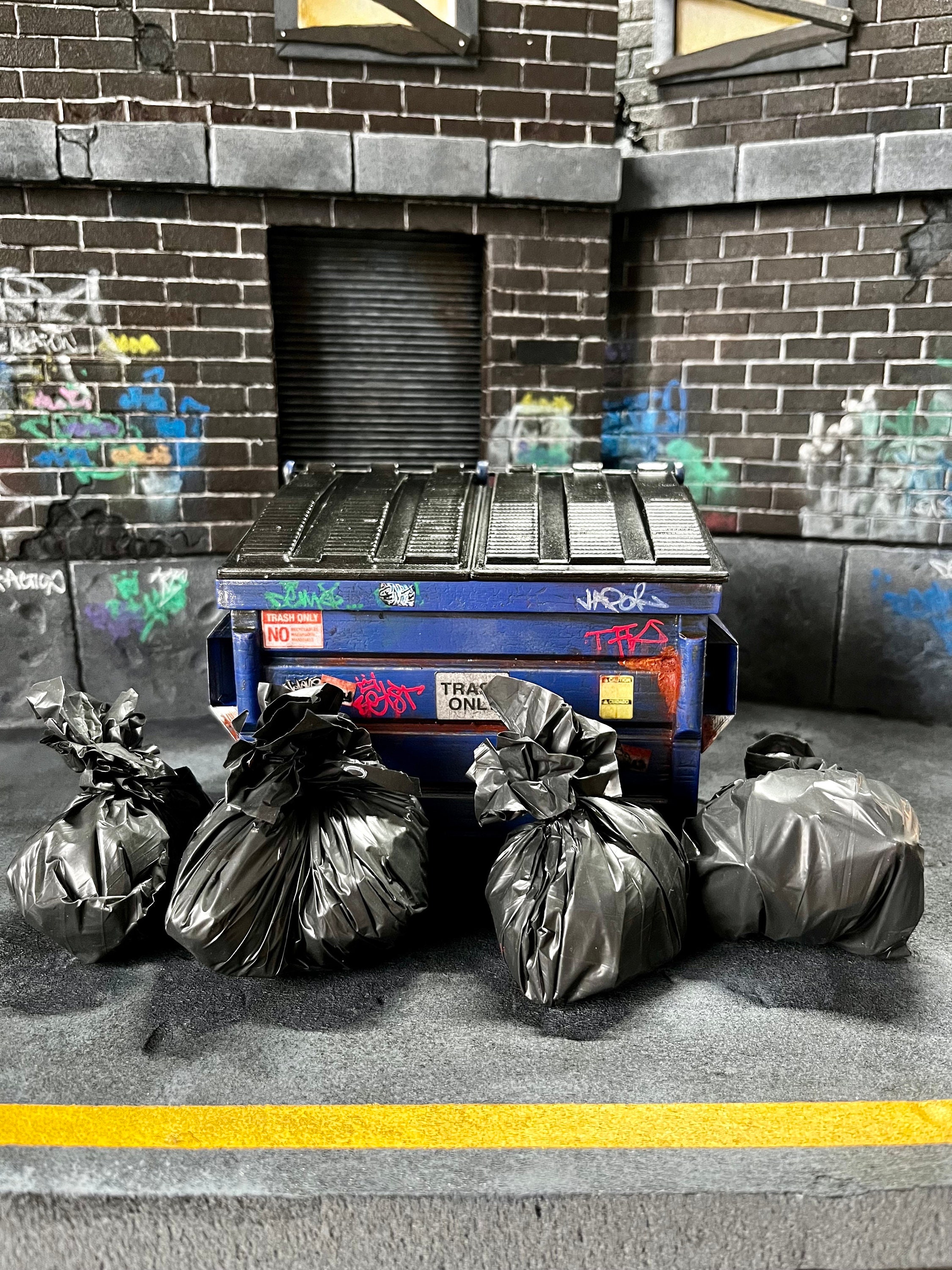 Dumpster & Garbage Bags Diorama Accessory for 1:12 Scale Action Figures ...