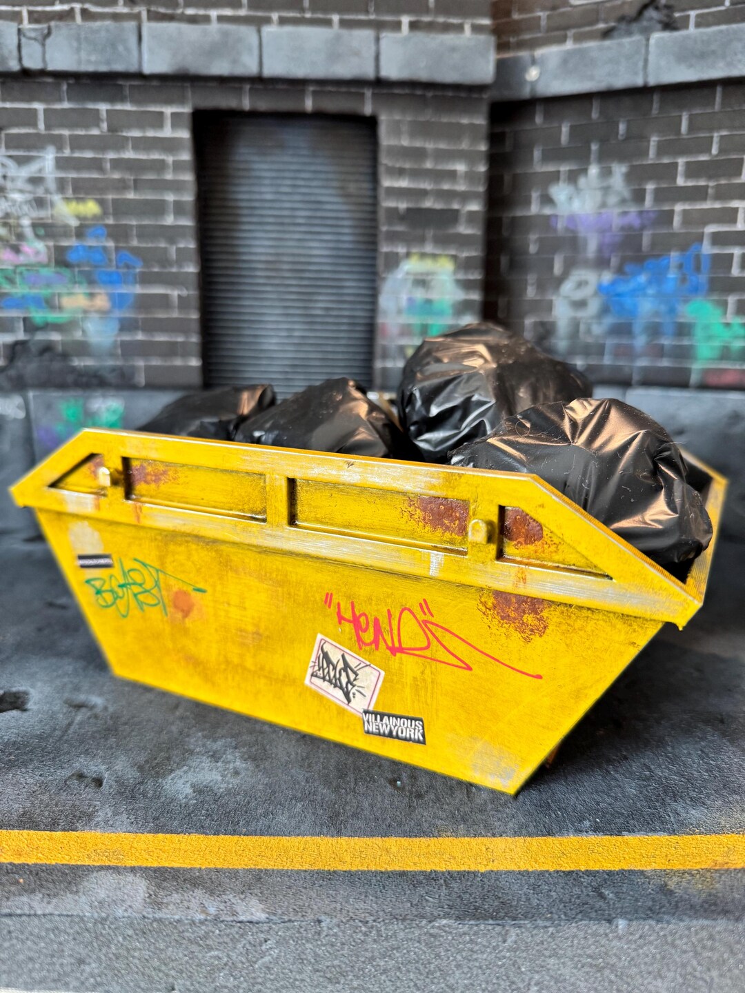 Yellow Skip and Garbage Diorama Accessory for 1:12 Scale Action Figures ...