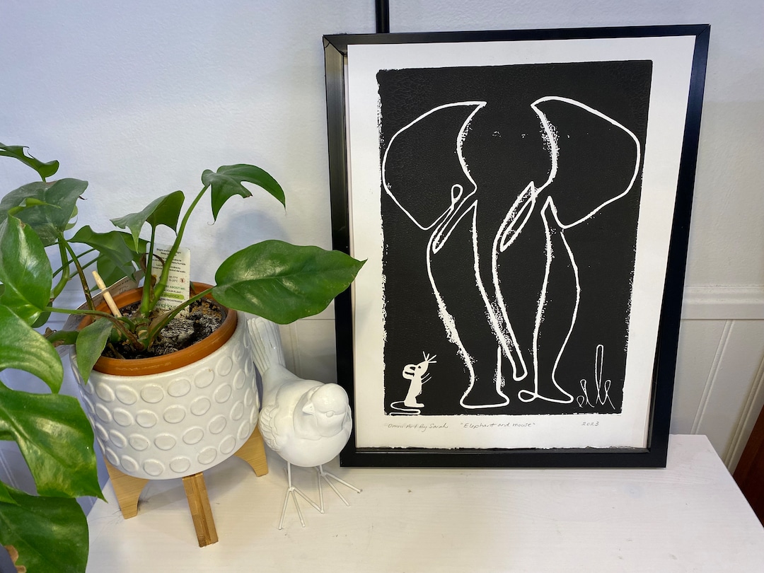 Elephant Wall Print, Elephant Art, Linocut Print, Wall Art, Lino Print ...