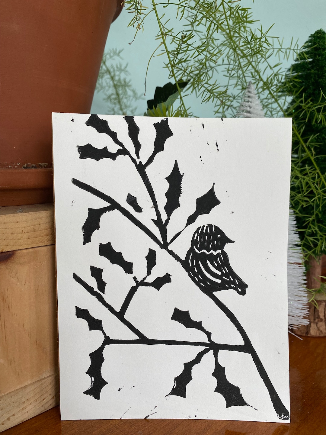 Handmade Gift Card, Linocut Print, Bird Linocut Print, Thank You Card ...