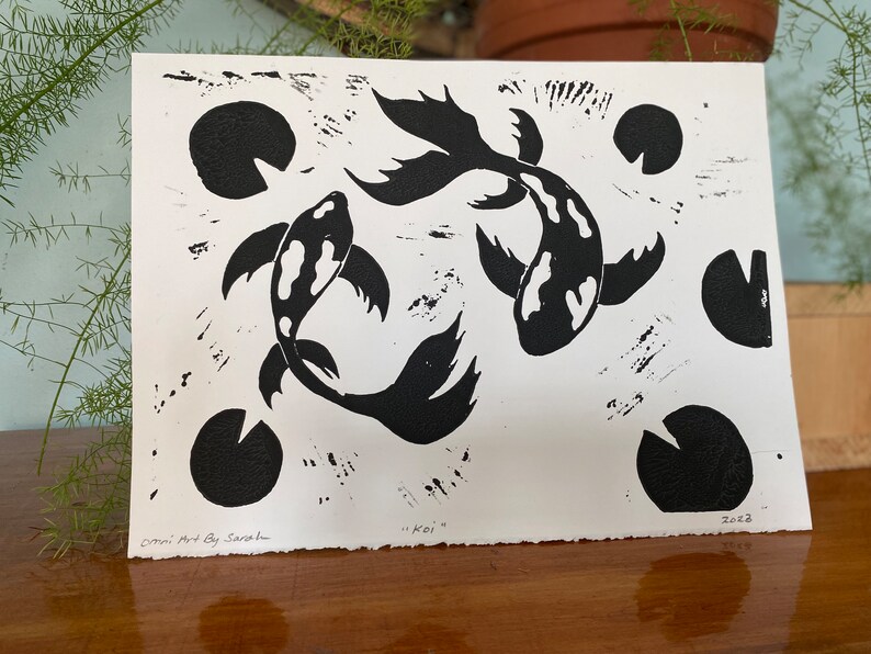 Koi Art, Koi Wall Art, Fish Art Print, Linocut Print, Lino Print, Koi ...