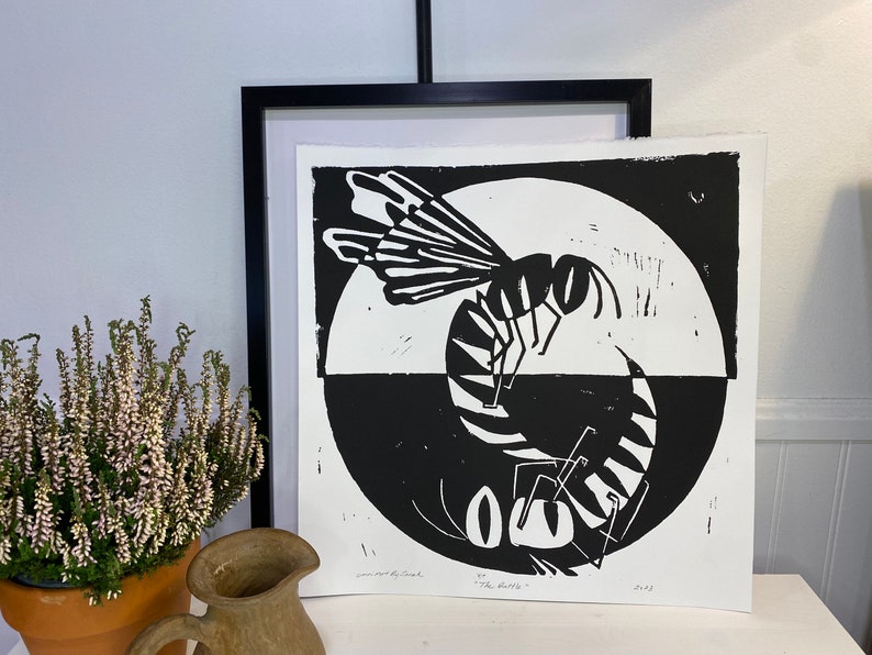 Wasp Art, Wasp Print, Linocut Print Wasp, Bug Art, Wasp Print, Gift ...