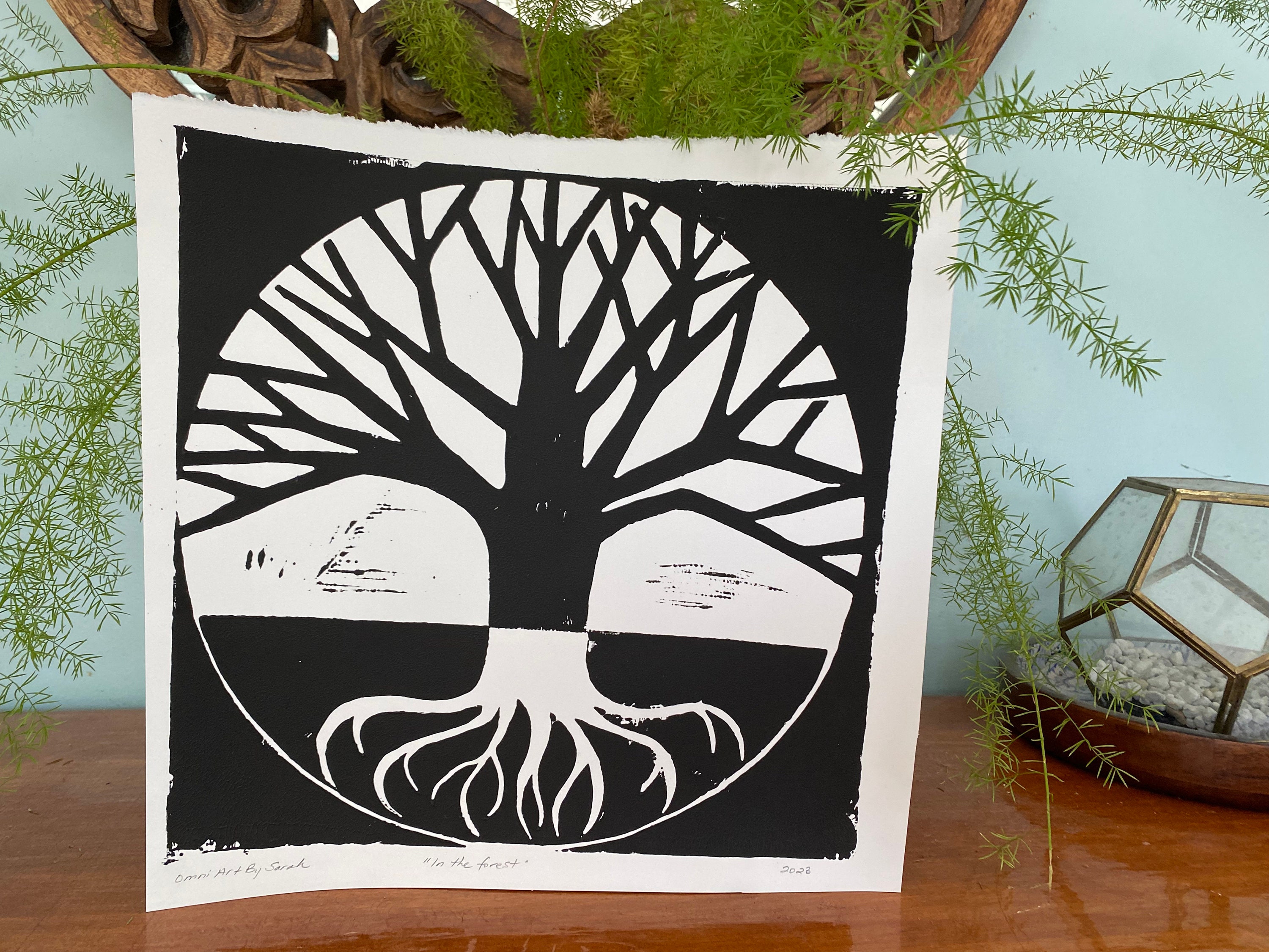 Tree Linocut Print, Tree Wall Art, Tree Linocut Print, Gift Idea ...