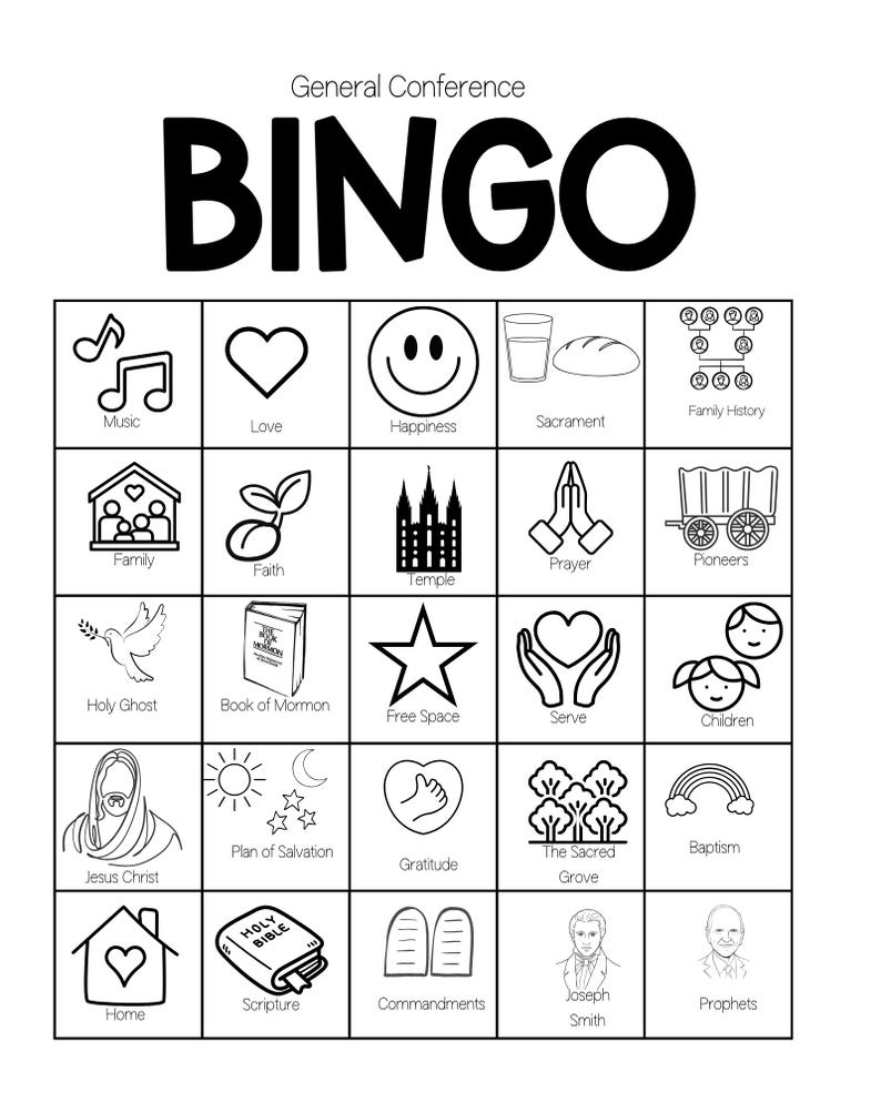 General Conference Bingo Activity LDS General Conference Primary ...