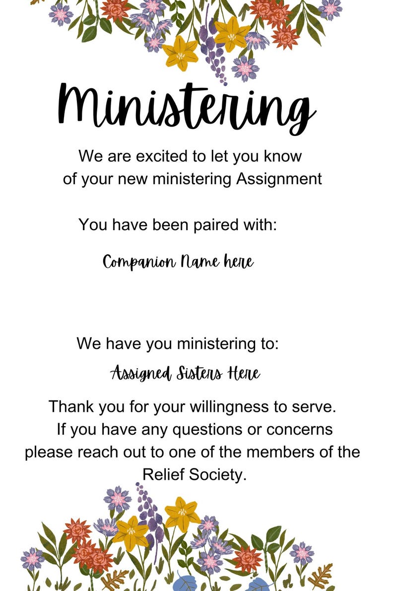 Editable LDS Ministering Assignment Card for Relief Society - Etsy
