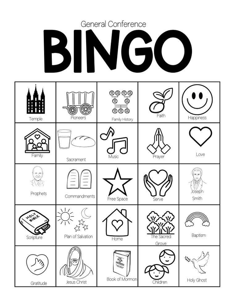 General Conference Bingo Activity LDS General Conference Primary ...