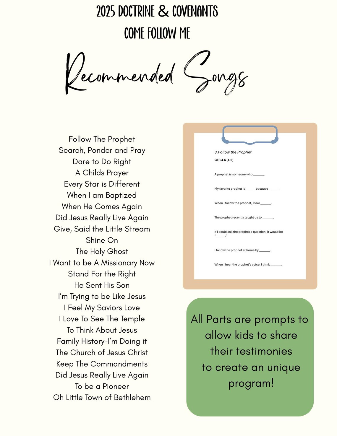 2025 CUSTOMIZABLE Primary Program Outline Come Follow Me Doctrine and Covenants Primary Program ...