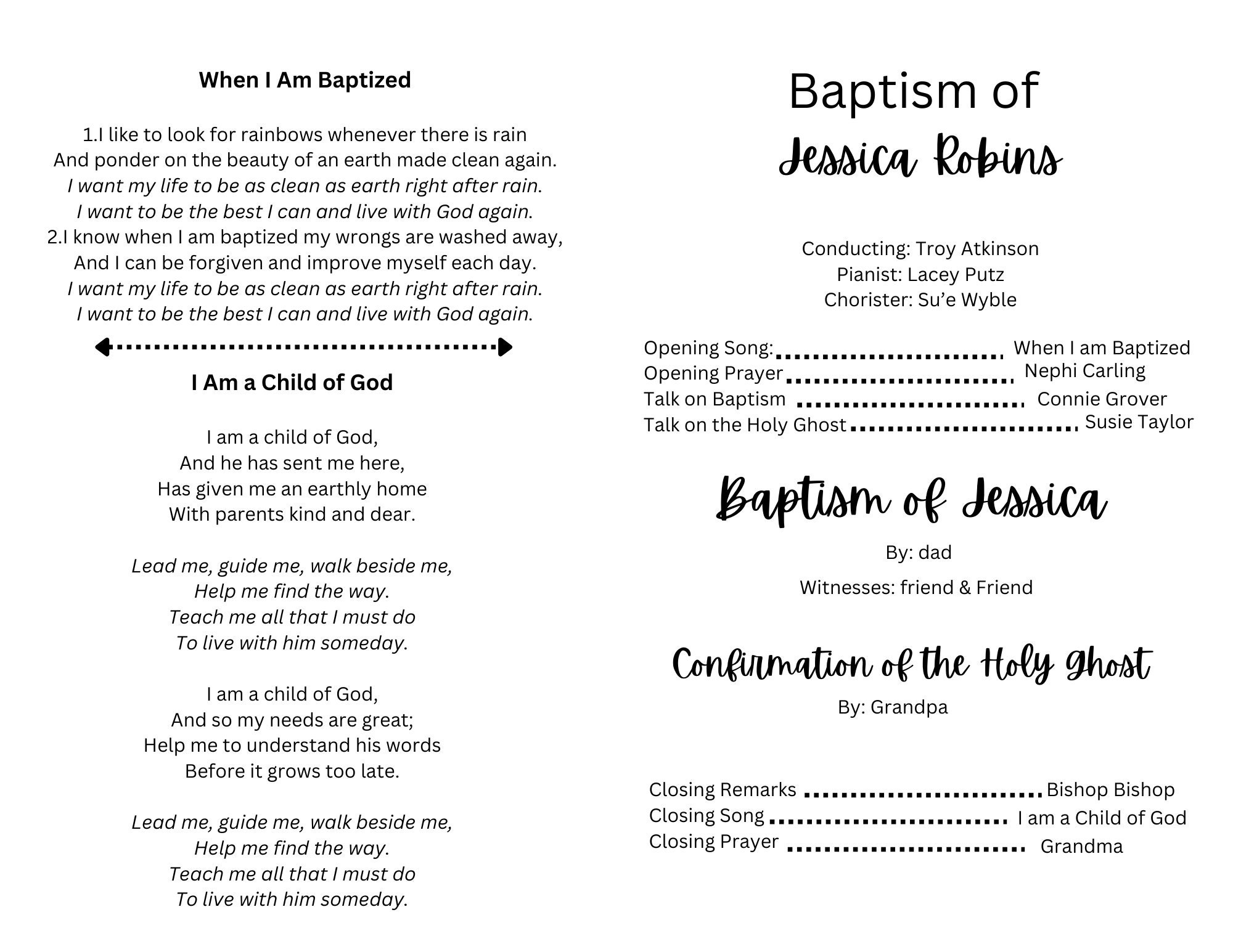 LDS Primary Baptism Program Latter Day Saints Primary Baptism Program ...