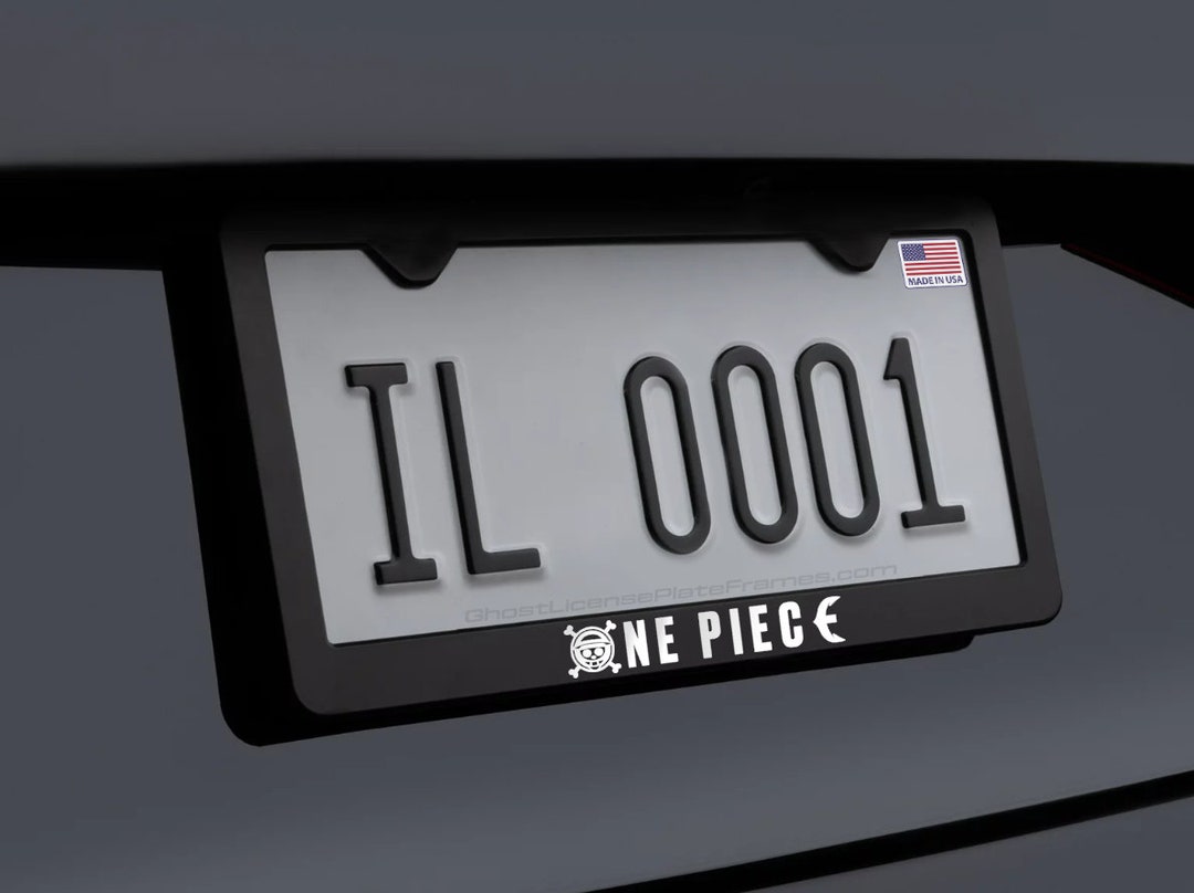 Anime Luffy One Piece License Plate Frame Tag Premium Black Metal W ...