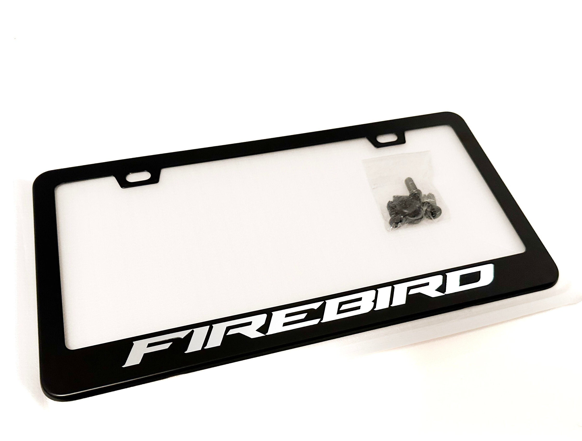 Pontiac Firebird REFLECTIVE WHITE Black Metal License Plate Frame Fits ...
