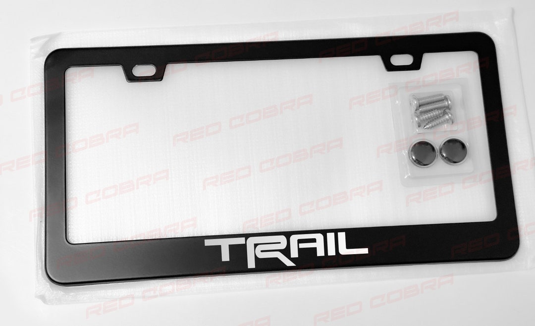 Reflective White TRAIL TRD STYLE Premium Black Metal License Plate ...