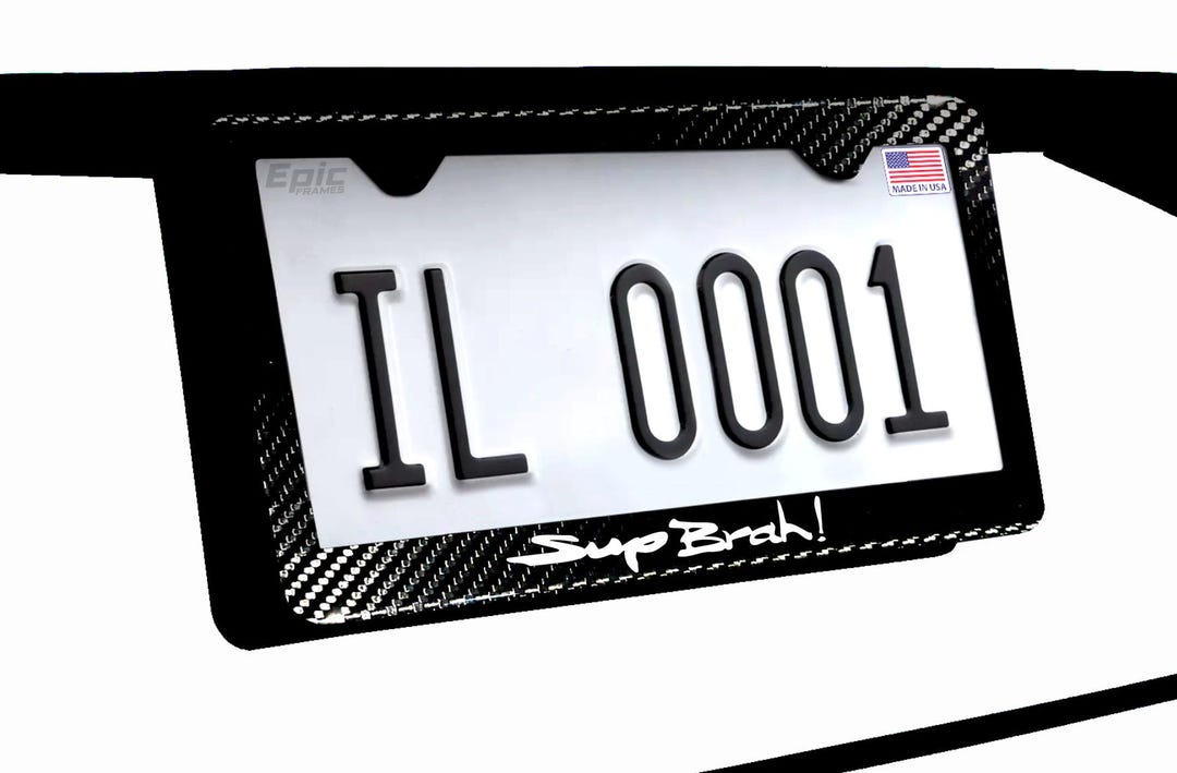 Reflective White Sup Brah! Supra Carbon Fiber License Plate Frame Tag ...