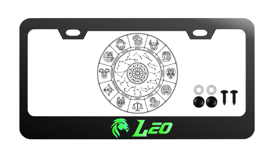 Glowing Zodiac Horoscope Leo Sign Black Metal License Plate Frame Fits ...