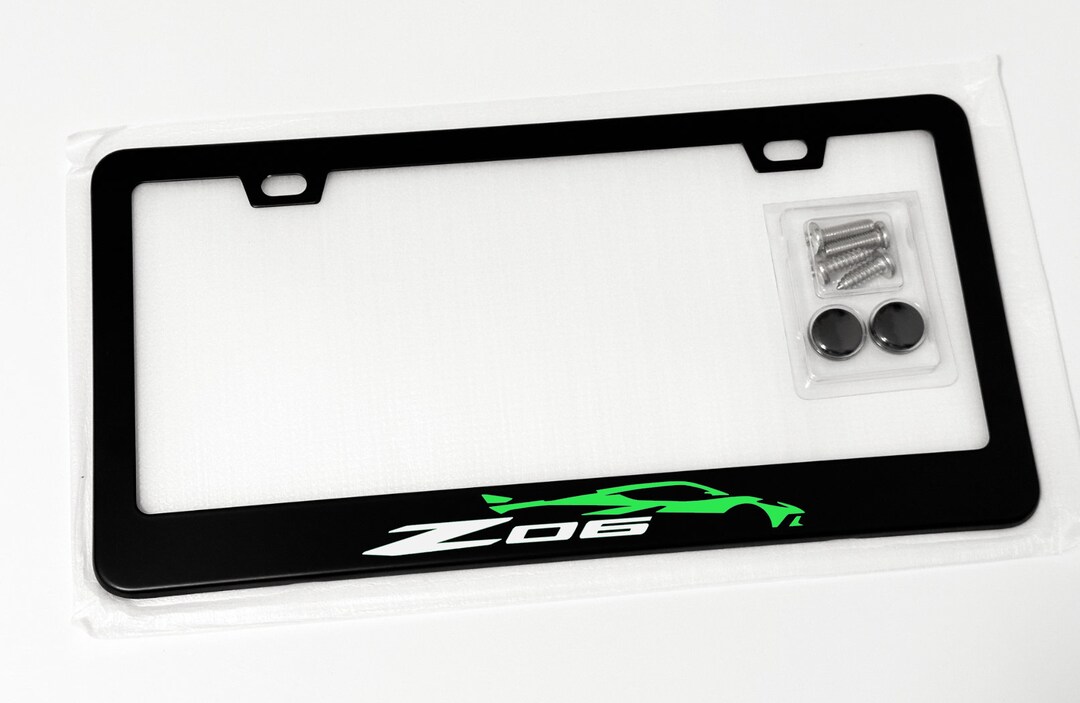 White Green C8 Z06 Corvette Premium Black Metal License Plate Frame Tag ...