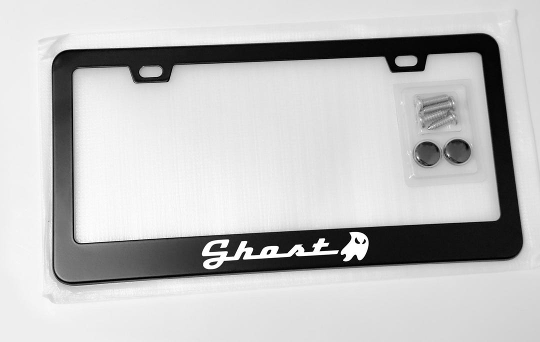 White Ghost License Plate Frame Premium Black Metal With Screws and ...
