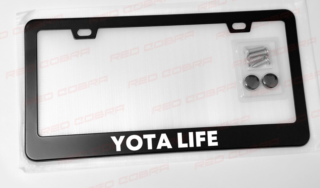 Reflective White Yota Life Premium Black Metal License Plate Frame Tag ...