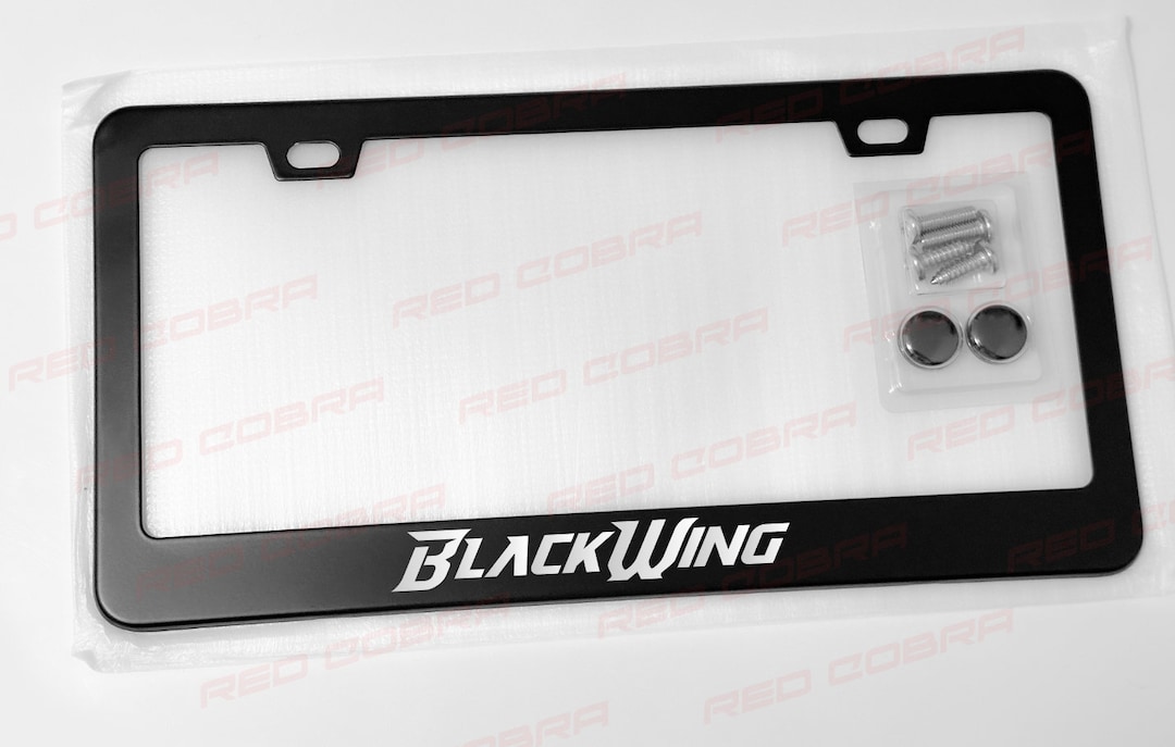 Reflective White BLACKWING Premium Black Metal License Plate Frame ...