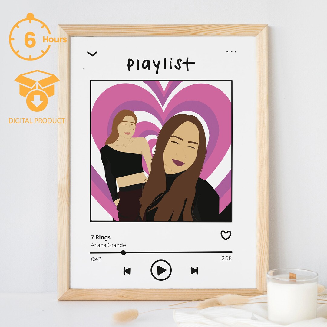 Spotify Themed Drawing, Birthday Faceless Portrait, Custom Illustration ...
