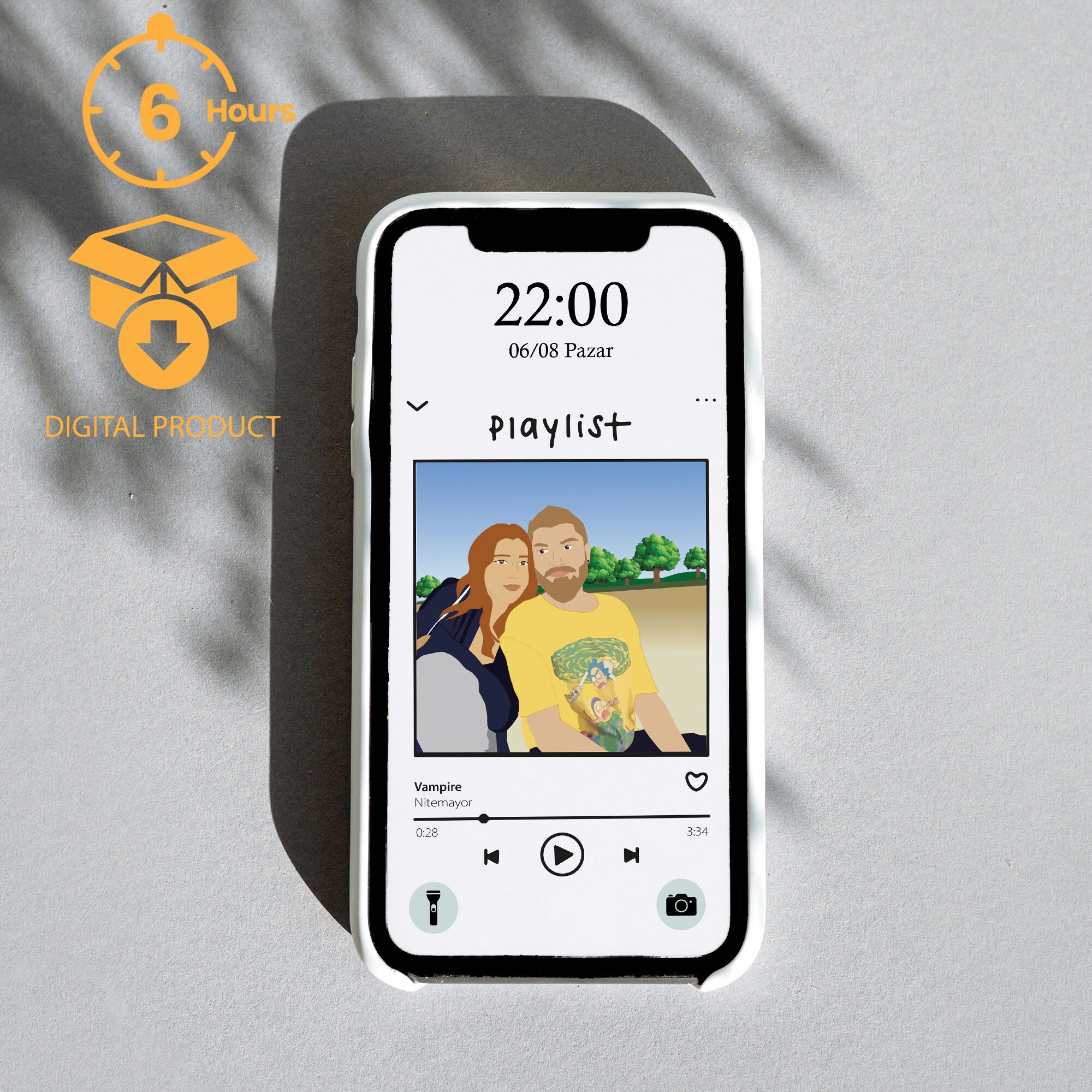 Spotify Themed Drawing, Birthday Faceless Portrait, Custom Illustration ...