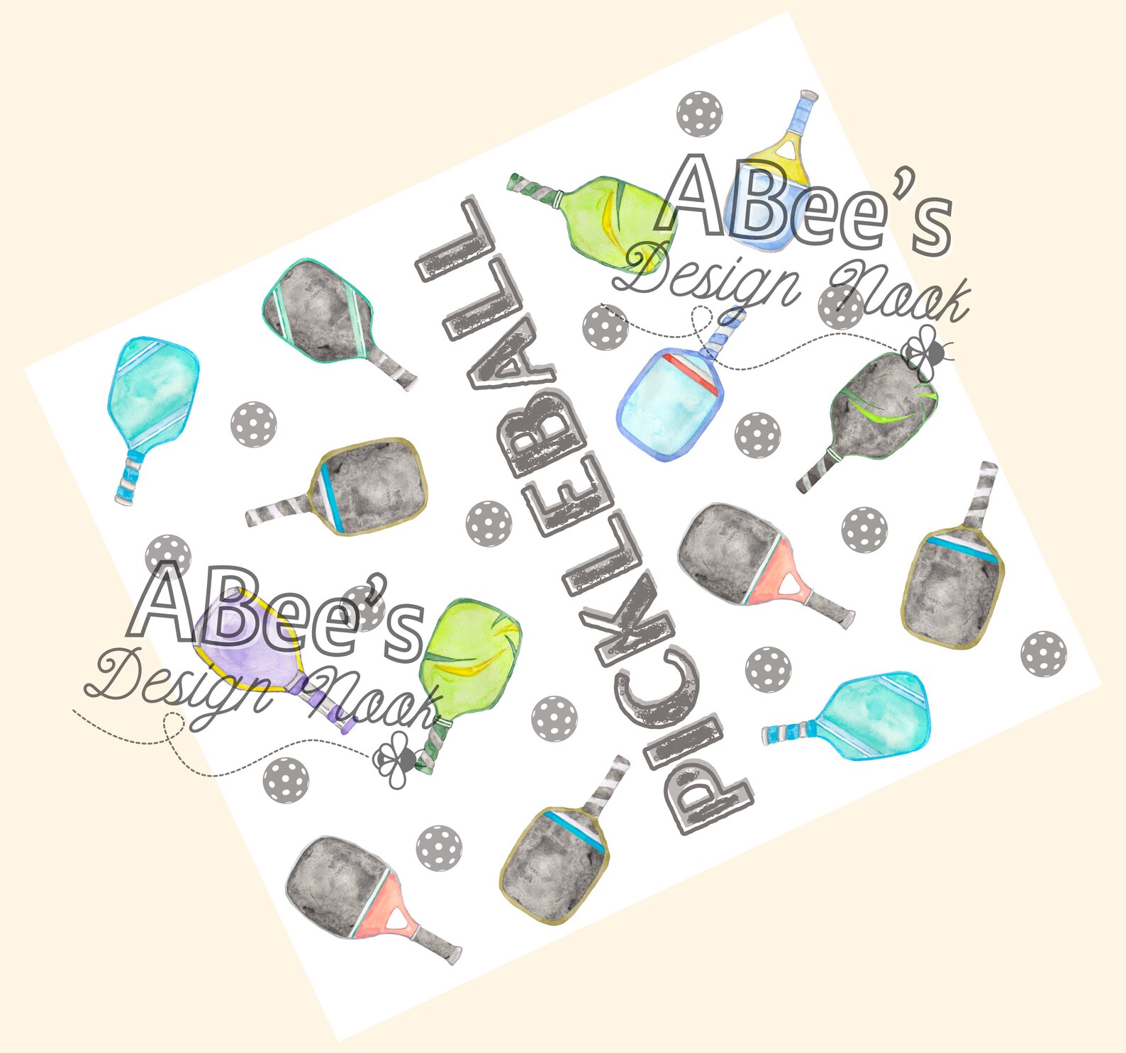 Watercolor Pickleball 20 Oz Skinny Tumbler Sublimation Design Digital ...