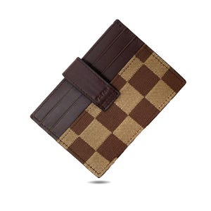Checkered Bifold Wallet: Genuine Leather & Canvas Card Holder - Etsy