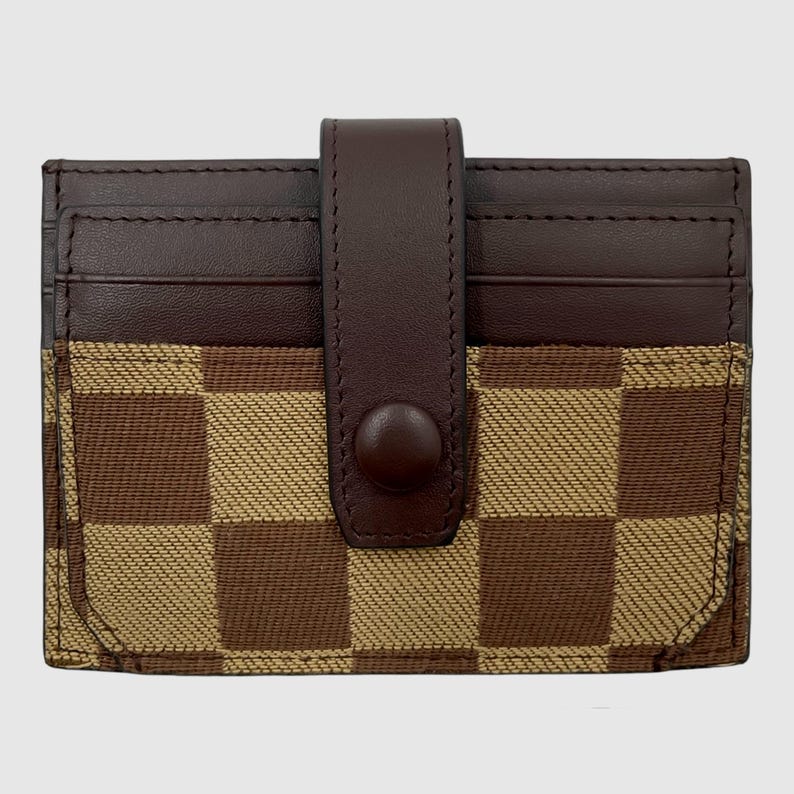Checkered Bifold Wallet: Genuine Leather & Canvas Card Holder - Etsy