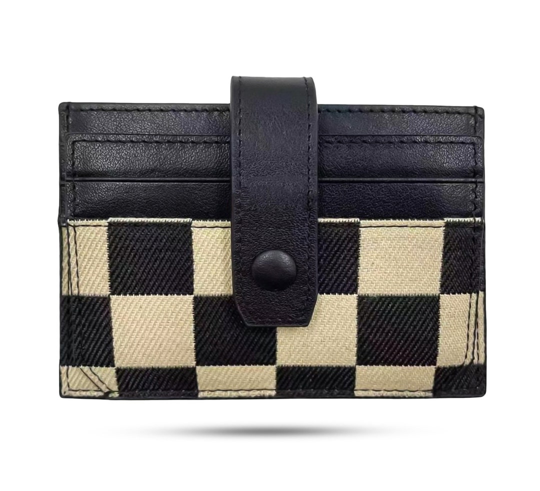 Checkered Bifold Wallet: Genuine Leather & Canvas Card Holder - Etsy