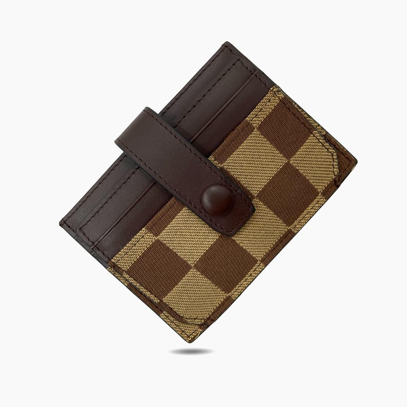 Checkered Bifold Wallet: Genuine Leather & Canvas Card Holder - Etsy