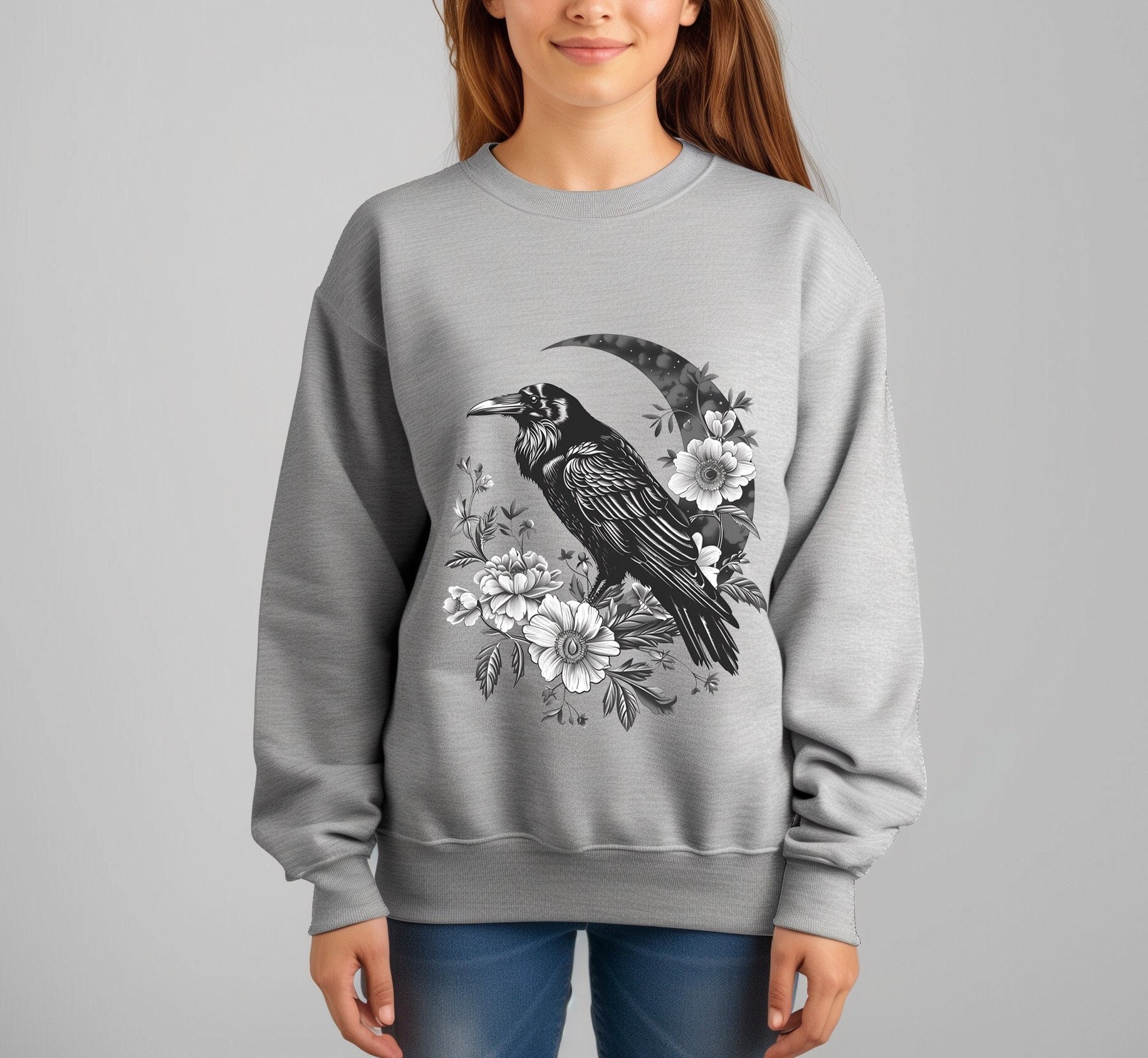 Raven Sweatshirt, Crow Sweatshirt, Bird Graphic Shirt, Floral Graphic ...