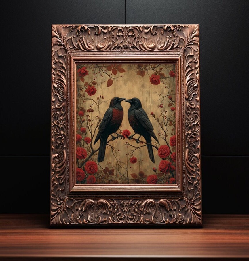 Raven Art Print, Canvas Print, Gothic Romantic Raven Couple, Ravens ...