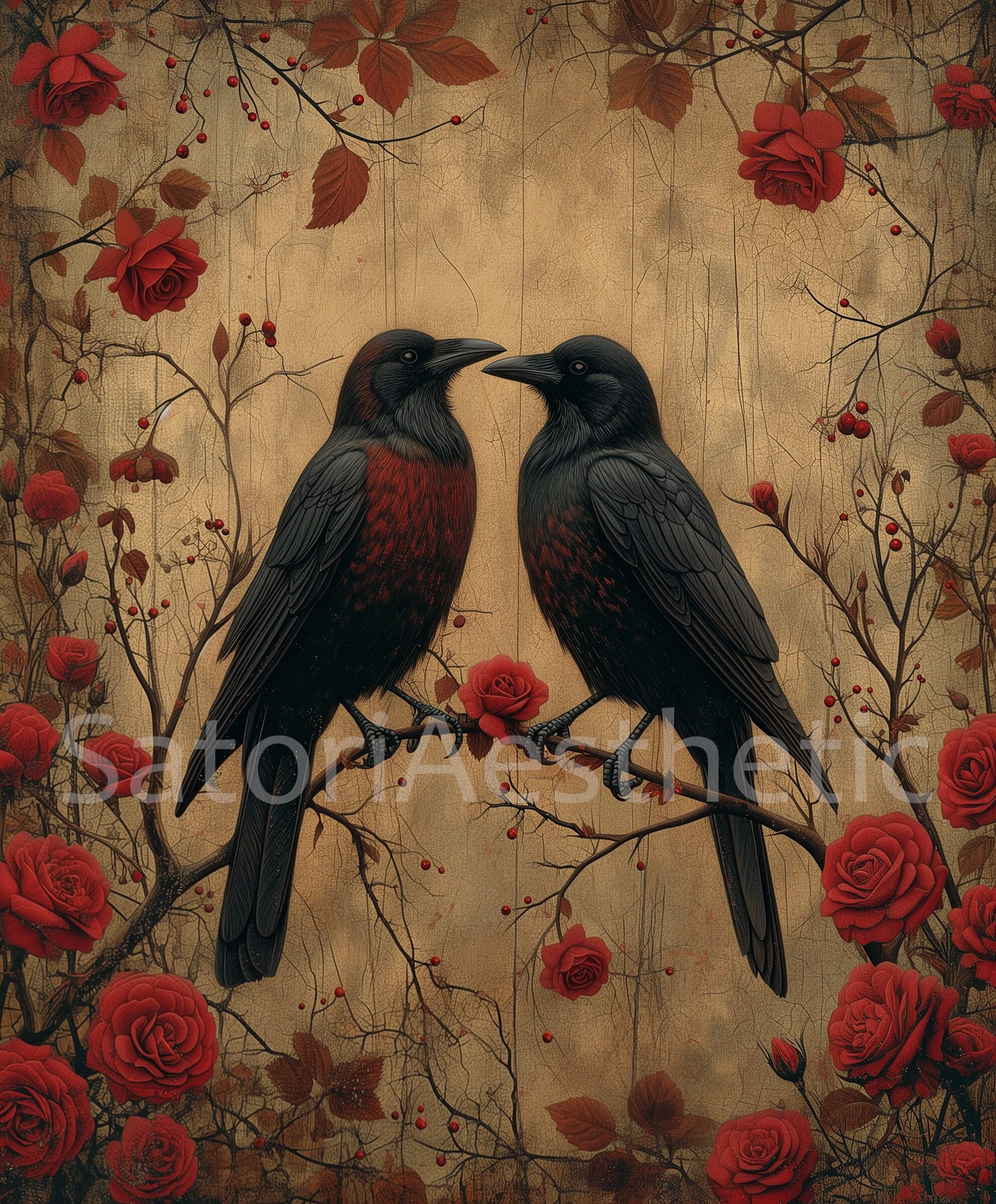 Raven Art Print, Canvas Print, Gothic Romantic Raven Couple, Ravens ...