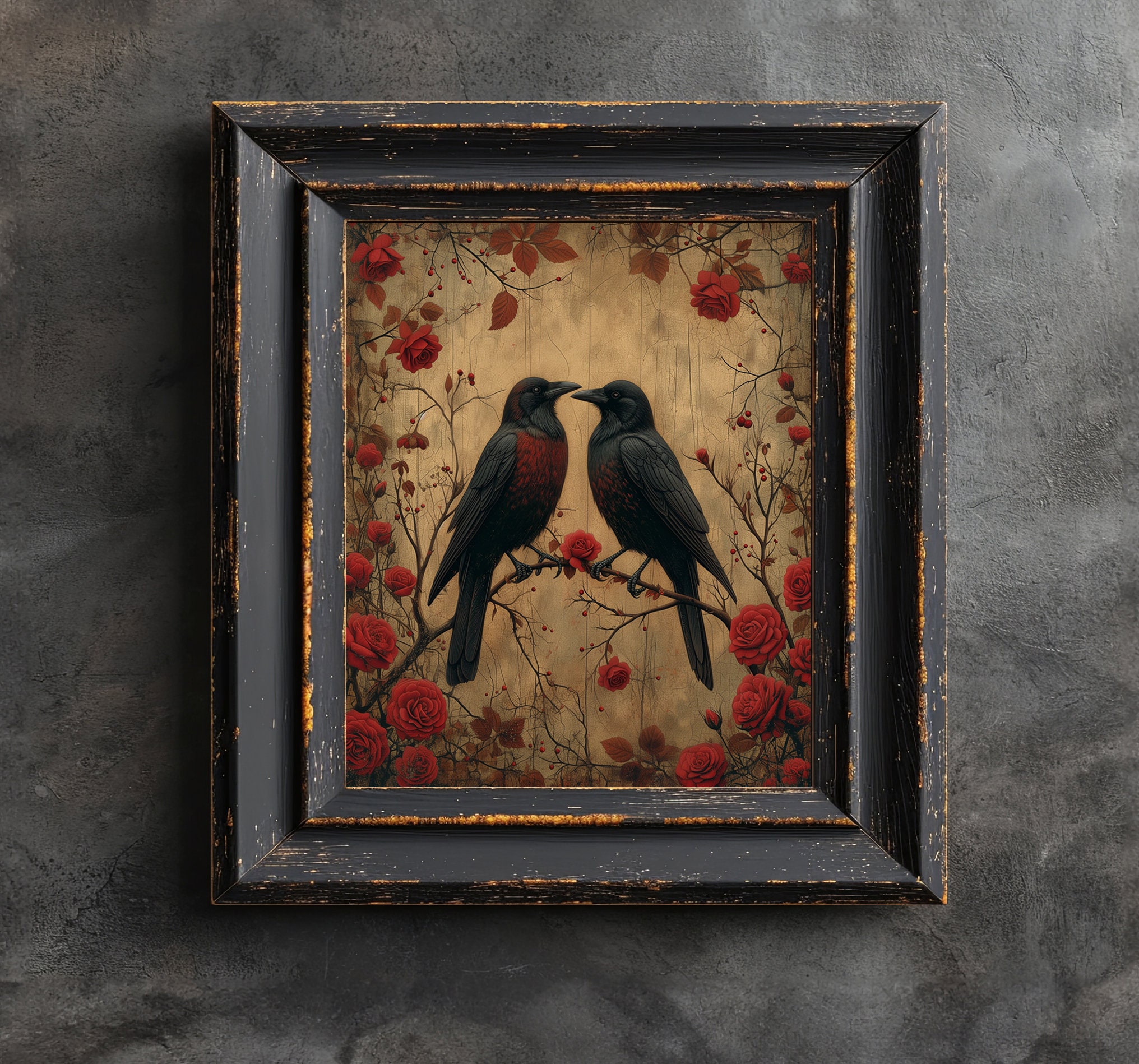 Raven Art Print, Canvas Print, Gothic Romantic Raven Couple, Ravens ...