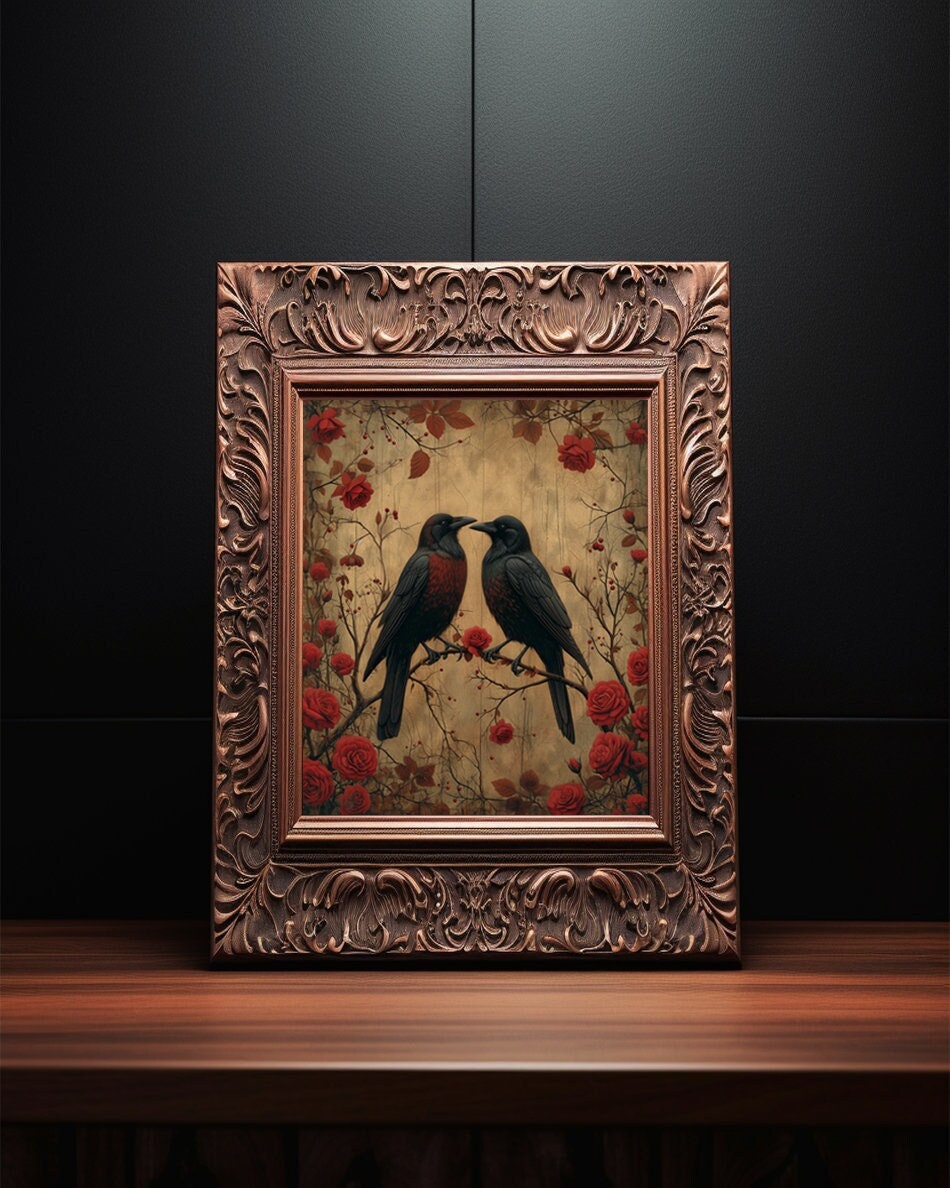Raven Art Print, Canvas Print, Gothic Romantic Raven Couple, Ravens ...