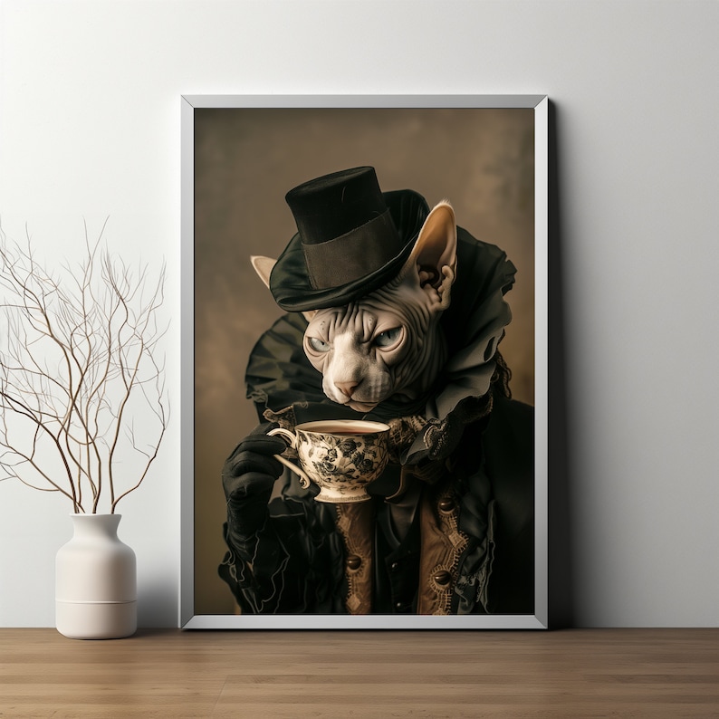 Sphynx Cat, Sphynx Poster, Hairless Cat, Victorian Cat, Sphynx Cat Art ...