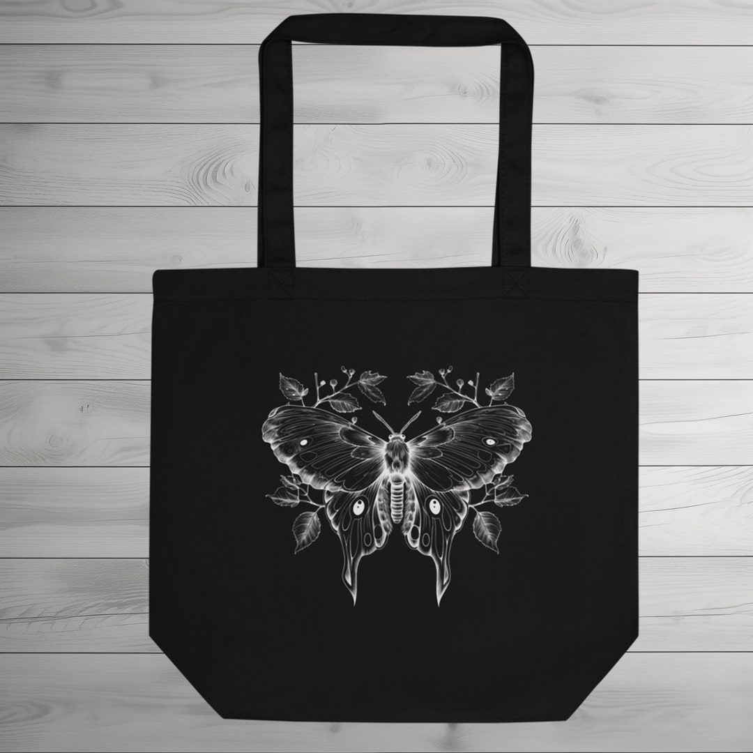 Black Tote Bag, Luna Moth Tote Bag, Moon Moth Tote, Gothic Style Tote ...