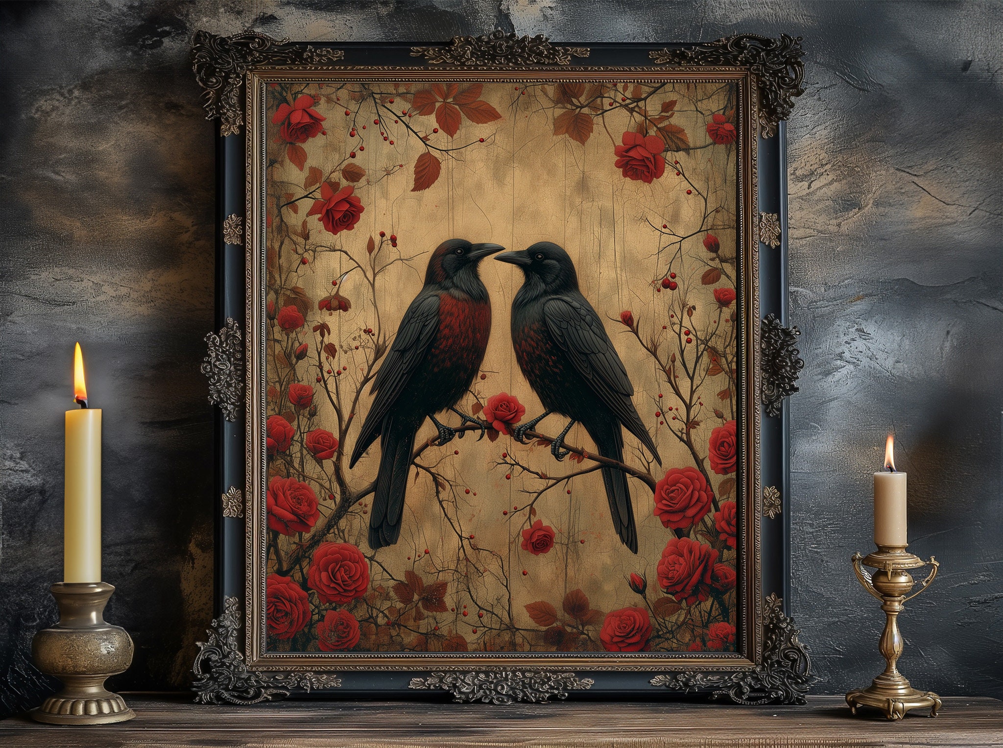 Raven Art Print, Canvas Print, Gothic Romantic Raven Couple, Ravens ...