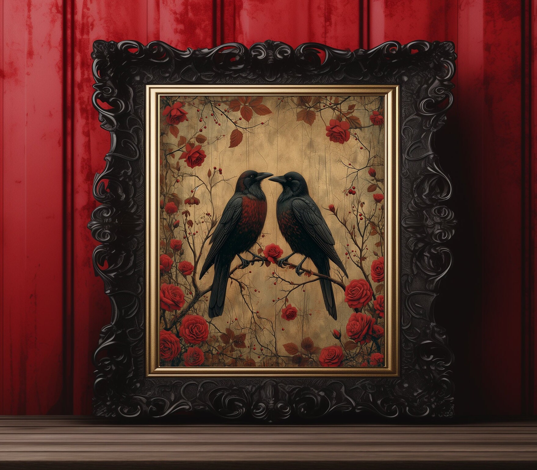 Raven Art Print, Canvas Print, Gothic Romantic Raven Couple, Ravens ...